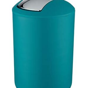 WENKO, Garbage Bin with Swing Lid, Bathroom Trash Can, Waste Basket for Small Spaces, Bedroom, Office, Guest Toilet,1.7 gal, 7.68 x 7.68 x 12.2 in, 19.5 x 19.5 x 31 cm, Petrol Blue