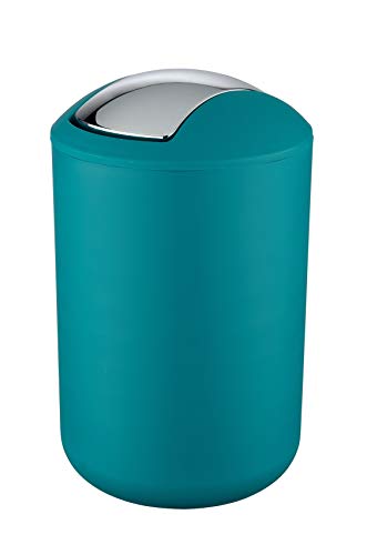 WENKO, Garbage Bin with Swing Lid, Bathroom Trash Can, Waste Basket for Small Spaces, Bedroom, Office, Guest Toilet,1.7 gal, 7.68 x 7.68 x 12.2 in, 19.5 x 19.5 x 31 cm, Petrol Blue