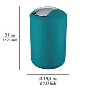 WENKO, Garbage Bin with Swing Lid, Bathroom Trash Can, Waste Basket for Small Spaces, Bedroom, Office, Guest Toilet,1.7 gal, 7.68 x 7.68 x 12.2 in, 19.5 x 19.5 x 31 cm, Petrol Blue