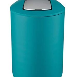 WENKO, Garbage Bin with Swing Lid, Bathroom Trash Can, Waste Basket for Small Spaces, Bedroom, Office, Guest Toilet,1.7 gal, 7.68 x 7.68 x 12.2 in, 19.5 x 19.5 x 31 cm, Petrol Blue