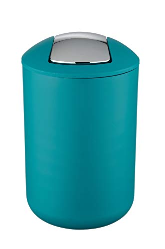 WENKO, Garbage Bin with Swing Lid, Bathroom Trash Can, Waste Basket for Small Spaces, Bedroom, Office, Guest Toilet,1.7 gal, 7.68 x 7.68 x 12.2 in, 19.5 x 19.5 x 31 cm, Petrol Blue