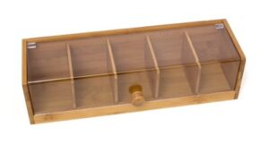 lipper international 8187 bamboo wood and acrylic tea box with 5 sections, 14" x 5" x 3-3/4"