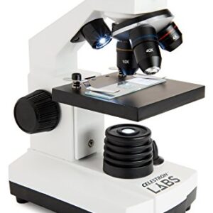 Celestron – Celestron Labs – Monocular Head Compound Microscope – 40-800x Magnification – Adjustable Mechanical Stage – Includes 2 Eyepieces and 10 Prepared Slides