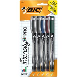 bic intensity fineliner pro marker pen, fine tip (0.5mm), assorted colors, smooth & precision writing, 5-count