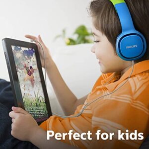 PHILIPS Coolplay Kids On-Ear Headphones - 85dB Volume Limiter - Safer Hearing (SHK2000BL), Blue & Green