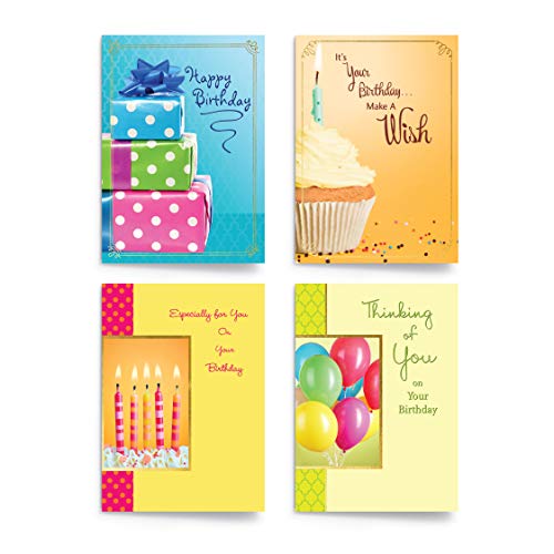 Designer Greetings Assorted Birthday Cards (12 Foiled and Embossed Greeting Cards with 13 Colored Envelopes; 3 Each of 4 Designs)