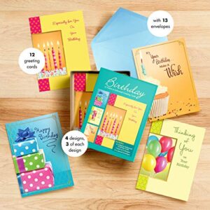 Designer Greetings Assorted Birthday Cards (12 Foiled and Embossed Greeting Cards with 13 Colored Envelopes; 3 Each of 4 Designs)