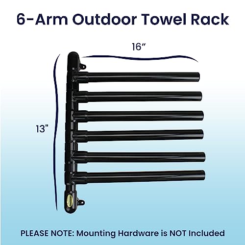 The Original Hanging Towel Rack - Wall-Mounted Outdoor Pool Towel Rack with 6 Swivel Arms for Convenient Storage - Patented Rust-Free and Durable PVC Towel Rack Design - No Assembly Required (Black)