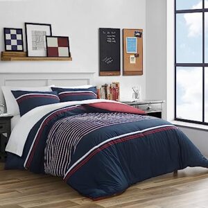 Nautica - Queen Comforter Set, Cotton Reversible Bedding with Matching Shams, Medium Weight for All Seasons (Mineola Navy, Queen)