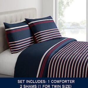 Nautica - Queen Comforter Set, Cotton Reversible Bedding with Matching Shams, Medium Weight for All Seasons (Mineola Navy, Queen)