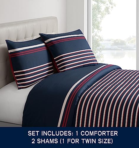 Nautica - Queen Comforter Set, Cotton Reversible Bedding with Matching Shams, Medium Weight for All Seasons (Mineola Navy, Queen)