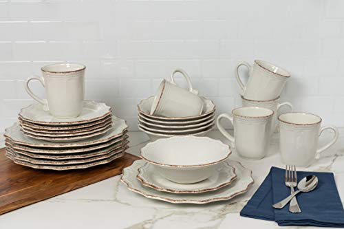 10 Strawberry Street Oxford Dinnerware Set, 24 Pc, Cream