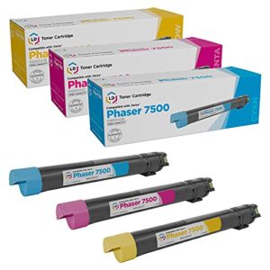 ld products remanufactured toner cartridge replacements for xerox phaser 7500 high capacity (cyan, magenta, yellow, 3-pack)