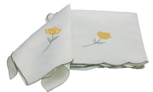 xia home fashions embroidered napkin, 21 by 21-inch, yellow rose, set of 4