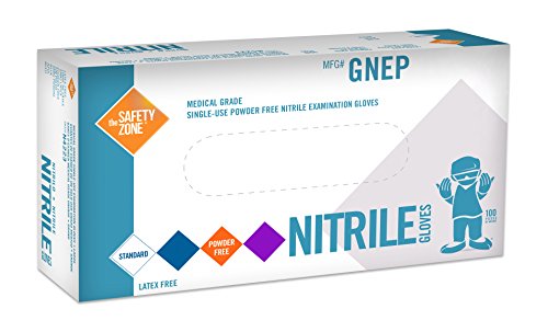 The Safety Zone GNEP-LG-1P Nitrile Exam Gloves - Medical Grade, Powder Free, Latex Rubber Free, Disposable, Non Sterile, Food Safe, Textured, Indigo Color, Convenient Dispenser Pack of 100, Size Large