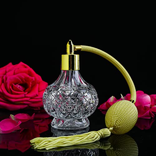 H&D Charming Clear Checked Carved Glass Empty Refillable Perfume Bottle with Spray Atomizer