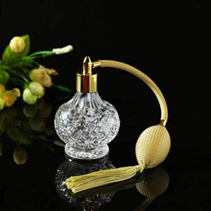 H&D Charming Clear Checked Carved Glass Empty Refillable Perfume Bottle with Spray Atomizer