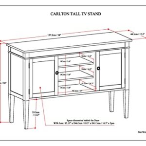 SIMPLIHOME Carlton SOLID WOOD 54 Inch Wide Transitional TV Media Stand in Dark Tobacco Brown for TVs up to 60 Inches, For the Living Room and Entertainment Center