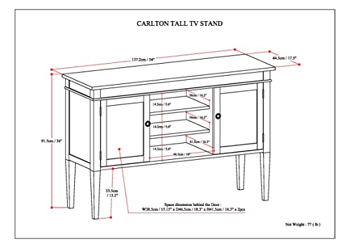 SIMPLIHOME Carlton SOLID WOOD 54 Inch Wide Transitional TV Media Stand in Dark Tobacco Brown for TVs up to 60 Inches, For the Living Room and Entertainment Center