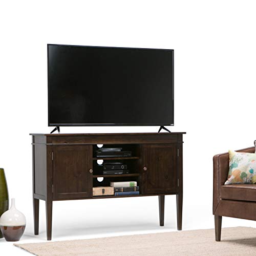 SIMPLIHOME Carlton SOLID WOOD 54 Inch Wide Transitional TV Media Stand in Dark Tobacco Brown for TVs up to 60 Inches, For the Living Room and Entertainment Center