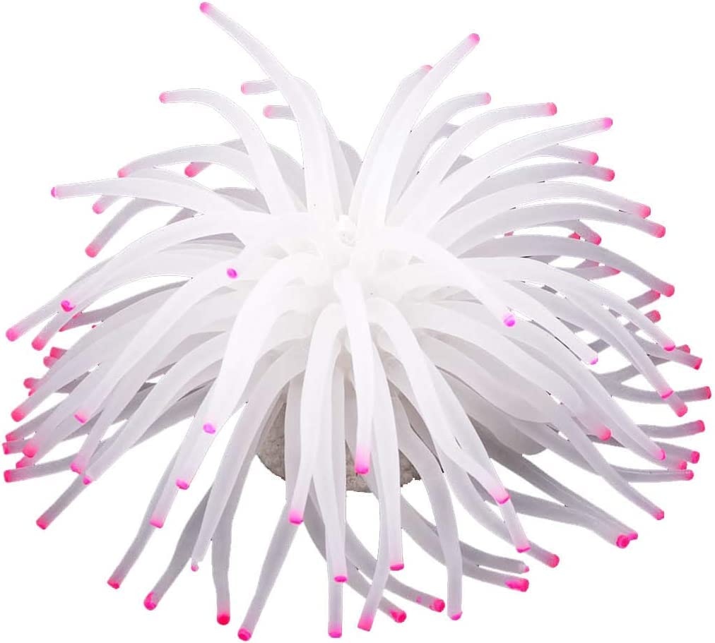 Mallofusa Artificial Aquarium Fish Tank Decoration Silicone Sea Anemone Artificial Fish Tank Ornament Decoration (White)