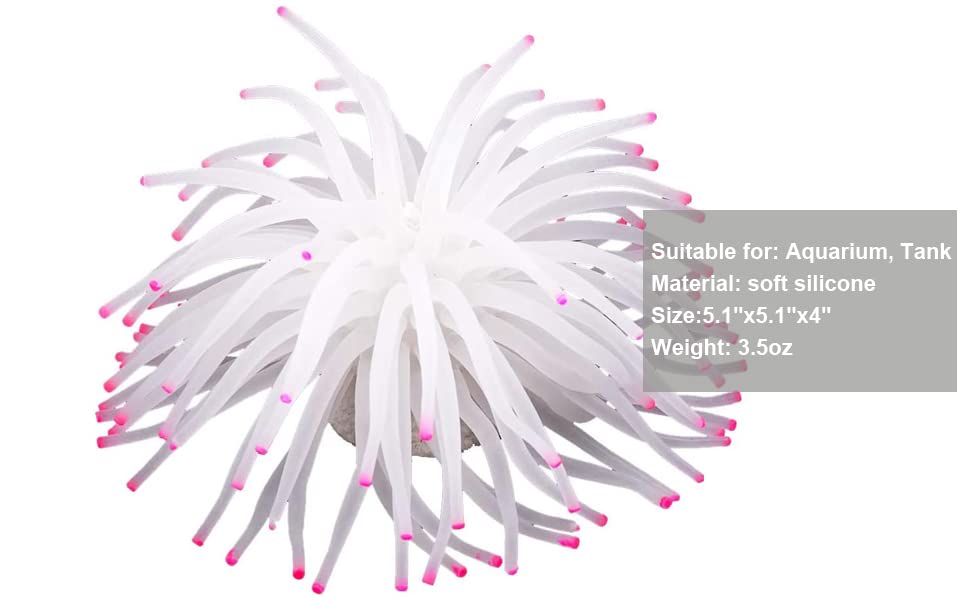 Mallofusa Artificial Aquarium Fish Tank Decoration Silicone Sea Anemone Artificial Fish Tank Ornament Decoration (White)