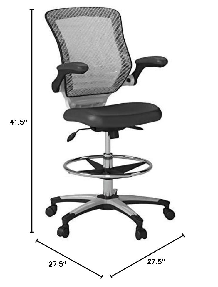 Modway EEI-211 Edge Drafting Chair - Reception Desk Chair - Flip-Up Arm Drafting Chair in Gray