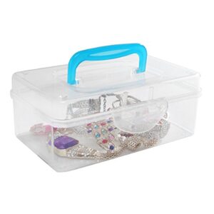 mygift 7 inch multi purpose mini clear plastic travel storage box, portable transparent container bin - blue