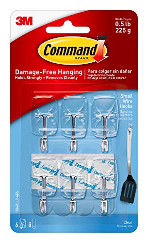 3M Command Utensil Hooks, Clear, 0.5 lb Capacity, Pack of 6