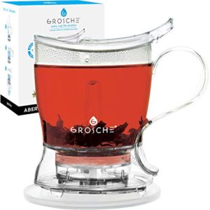 grosche aberdeen perfect tea maker tea pot with coaster, tea steeper, easy tea infuser, 17.7 oz. 525 ml, easy clean tea steeper, bpa-free teapot