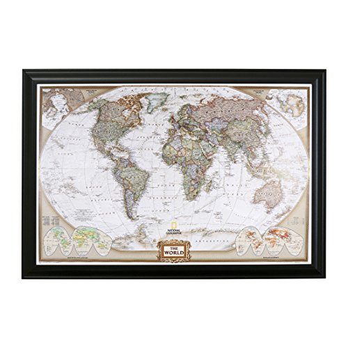 Push Pin Travel Maps Executive World with Black Frame and Pins - 27.5 inches x 39.5 inches