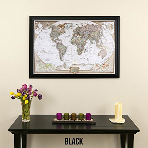 Push Pin Travel Maps Executive World with Black Frame and Pins - 27.5 inches x 39.5 inches