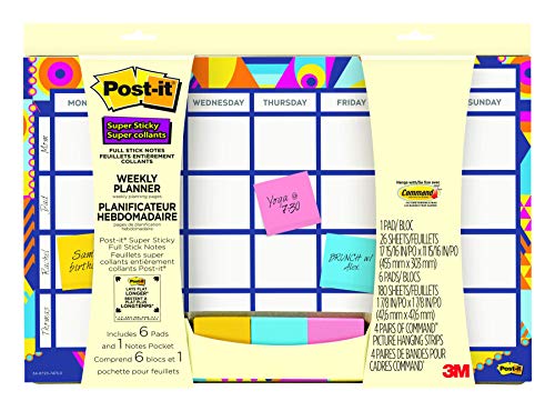 Post-it Weekly Planner with Post-it Super Sticky Full Adhesive Notes, 17-15/16 in x 11-15/16 in, Help Organize and Keep Track of Daily Events, Gradient Watercolor (730-CAL-GRDNT)