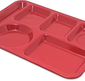 Carlisle FoodService Products Left-Hand Heavyweight 6-Compartment Melamine Tray 10" x 14" - Red