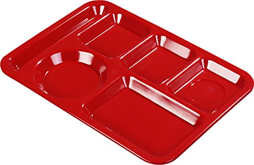 Carlisle FoodService Products Left-Hand Heavyweight 6-Compartment Melamine Tray 10" x 14" - Red