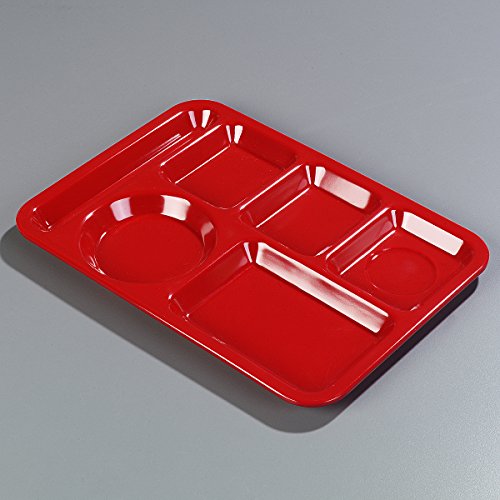 Carlisle FoodService Products Left-Hand Heavyweight 6-Compartment Melamine Tray 10" x 14" - Red