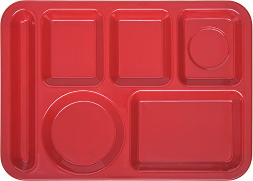 Carlisle FoodService Products Left-Hand Heavyweight 6-Compartment Melamine Tray 10" x 14" - Red