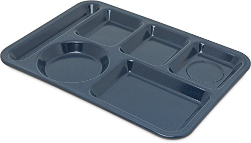 Carlisle FoodService Products Left-Hand Heavyweight 6-Compartment Melamine Tray 10" x 14" - Café Blue