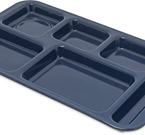 Carlisle FoodService Products Melamine Café Tray for Schools and Cafeterias, Right Hand 6-Compartment Tray, 15" x 9", Dark Blue