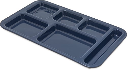 Carlisle FoodService Products Melamine Café Tray for Schools and Cafeterias, Right Hand 6-Compartment Tray, 15" x 9", Dark Blue