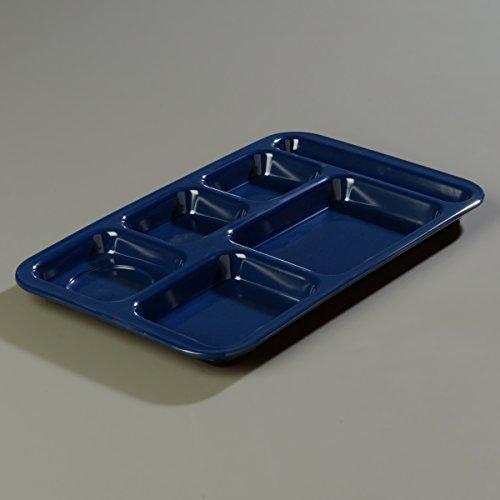 Carlisle FoodService Products Melamine Café Tray for Schools and Cafeterias, Right Hand 6-Compartment Tray, 15" x 9", Dark Blue