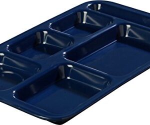 Carlisle FoodService Products Melamine Café Tray for Schools and Cafeterias, Right Hand 6-Compartment Tray, 15" x 9", Dark Blue