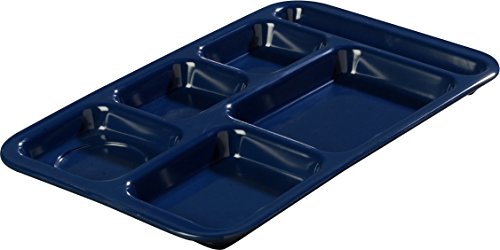 Carlisle FoodService Products Melamine Café Tray for Schools and Cafeterias, Right Hand 6-Compartment Tray, 15" x 9", Dark Blue