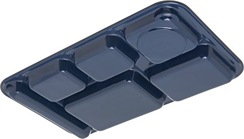 Carlisle FoodService Products Melamine Café Tray for Schools and Cafeterias, Right Hand 6-Compartment Tray, 15" x 9", Dark Blue