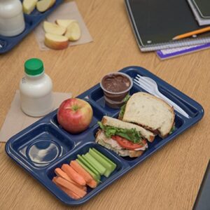 Carlisle FoodService Products Melamine Café Tray for Schools and Cafeterias, Right Hand 6-Compartment Tray, 15" x 9", Dark Blue