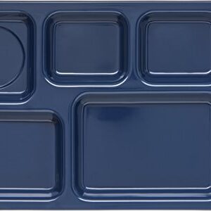 Carlisle FoodService Products Melamine Café Tray for Schools and Cafeterias, Right Hand 6-Compartment Tray, 15" x 9", Dark Blue