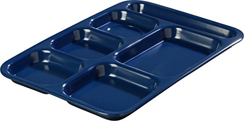 Carlisle FoodService Products Right Hand 6-Compartment Melamine Tray 14.5" x 10" - Dark Blue