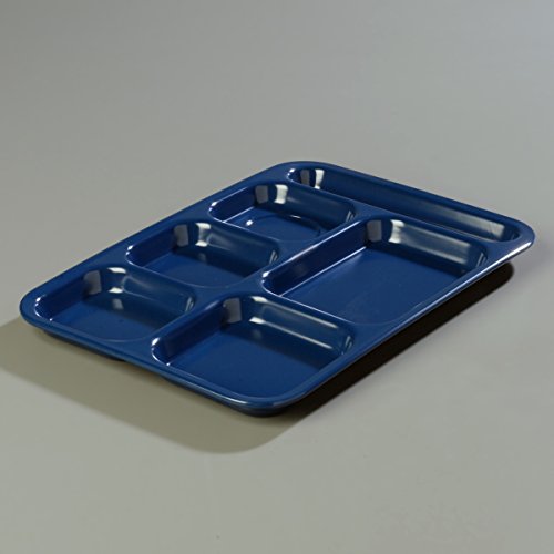 Carlisle FoodService Products Right Hand 6-Compartment Melamine Tray 14.5" x 10" - Dark Blue