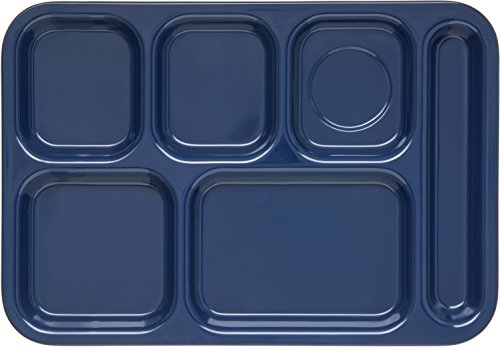 Carlisle FoodService Products Right Hand 6-Compartment Melamine Tray 14.5" x 10" - Dark Blue