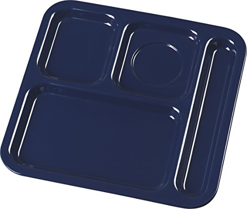 Carlisle FoodService Products Melamine Right-Hand 4-Compartment Tray, 10x9.75 Inches, Dark Blue